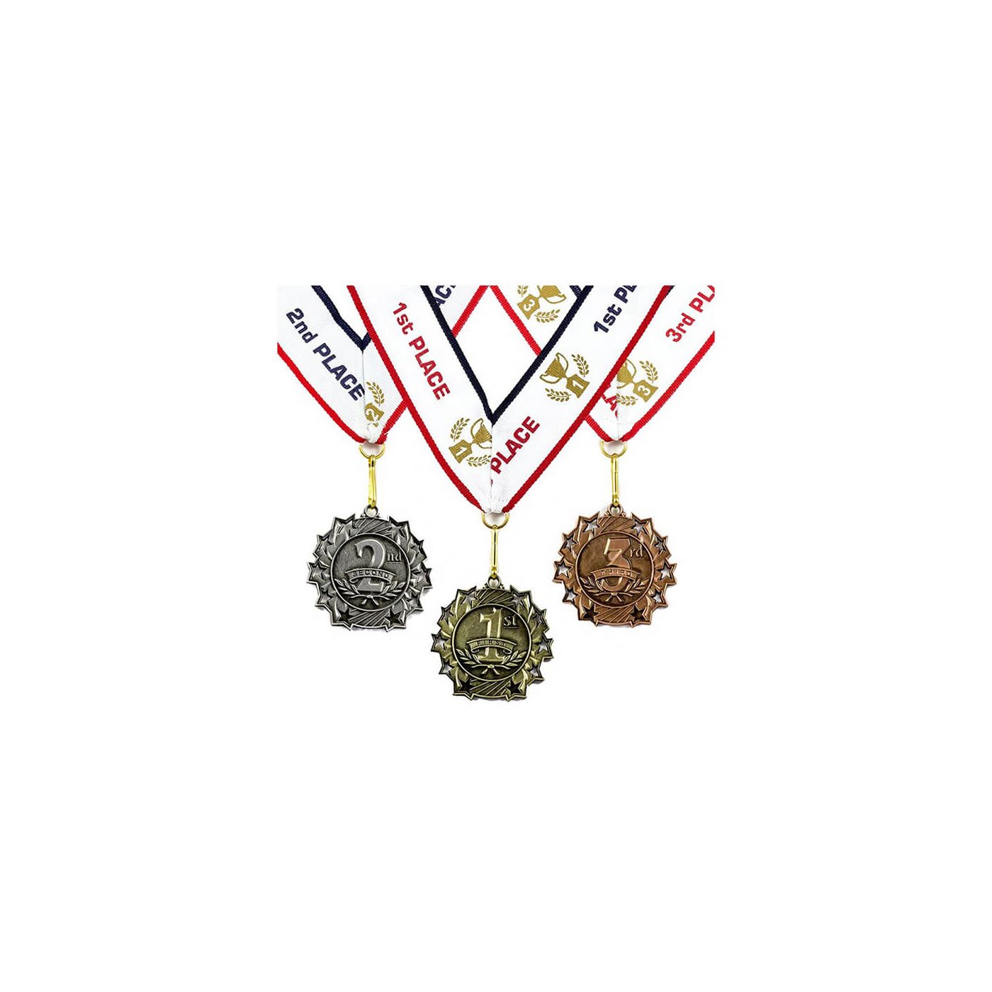 Custom Gold Silver Bronze Medal Award Medals with Neck Ribbon